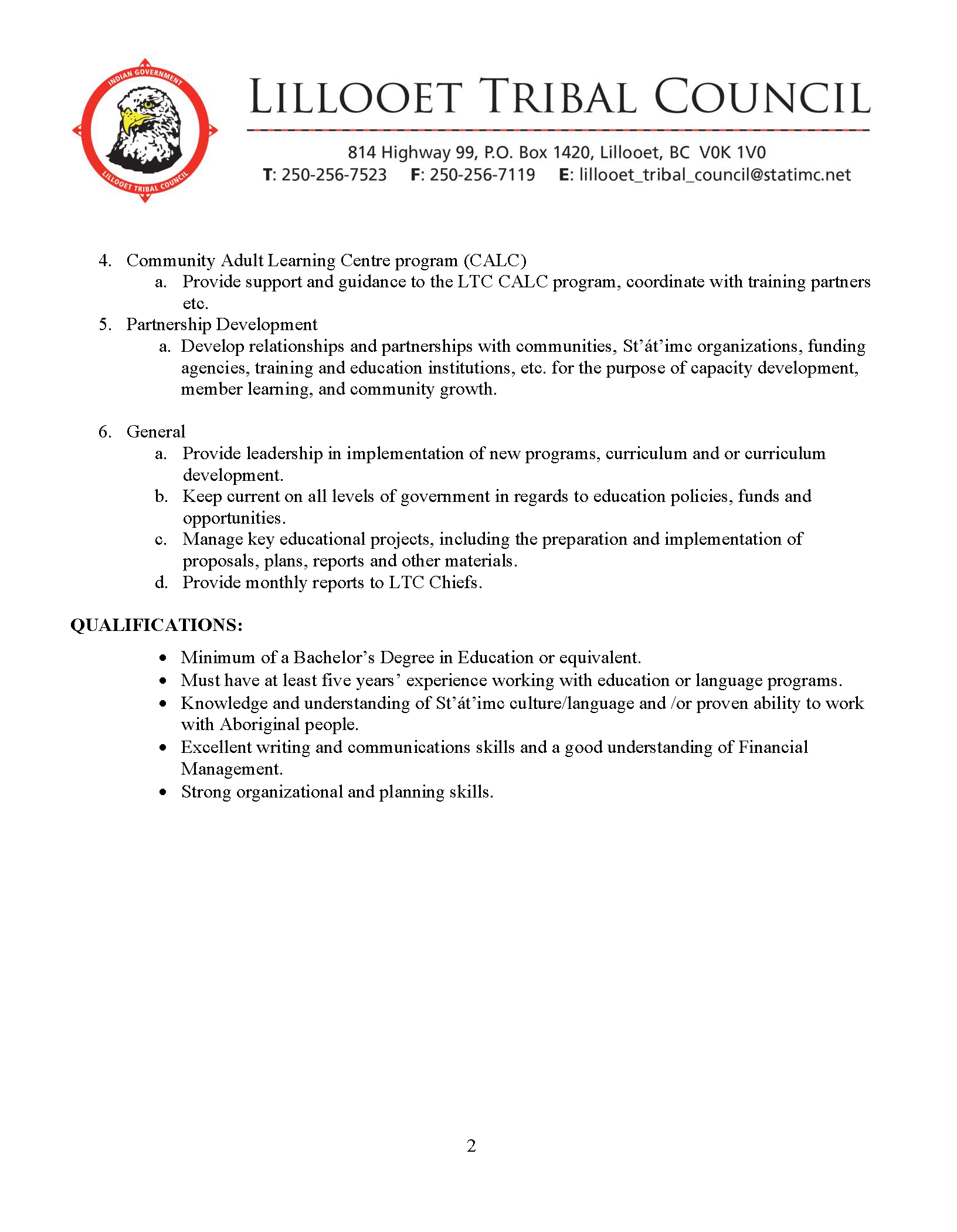 Employment Opportunities – Lillooet Tribal Council