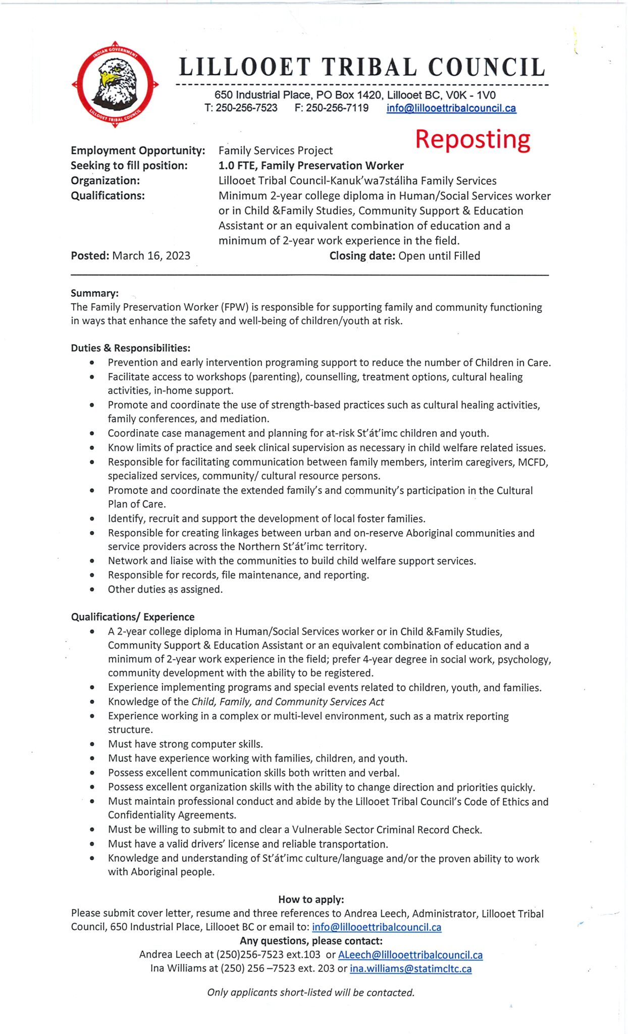 LTC Employment Opportunities – Lillooet Tribal Council