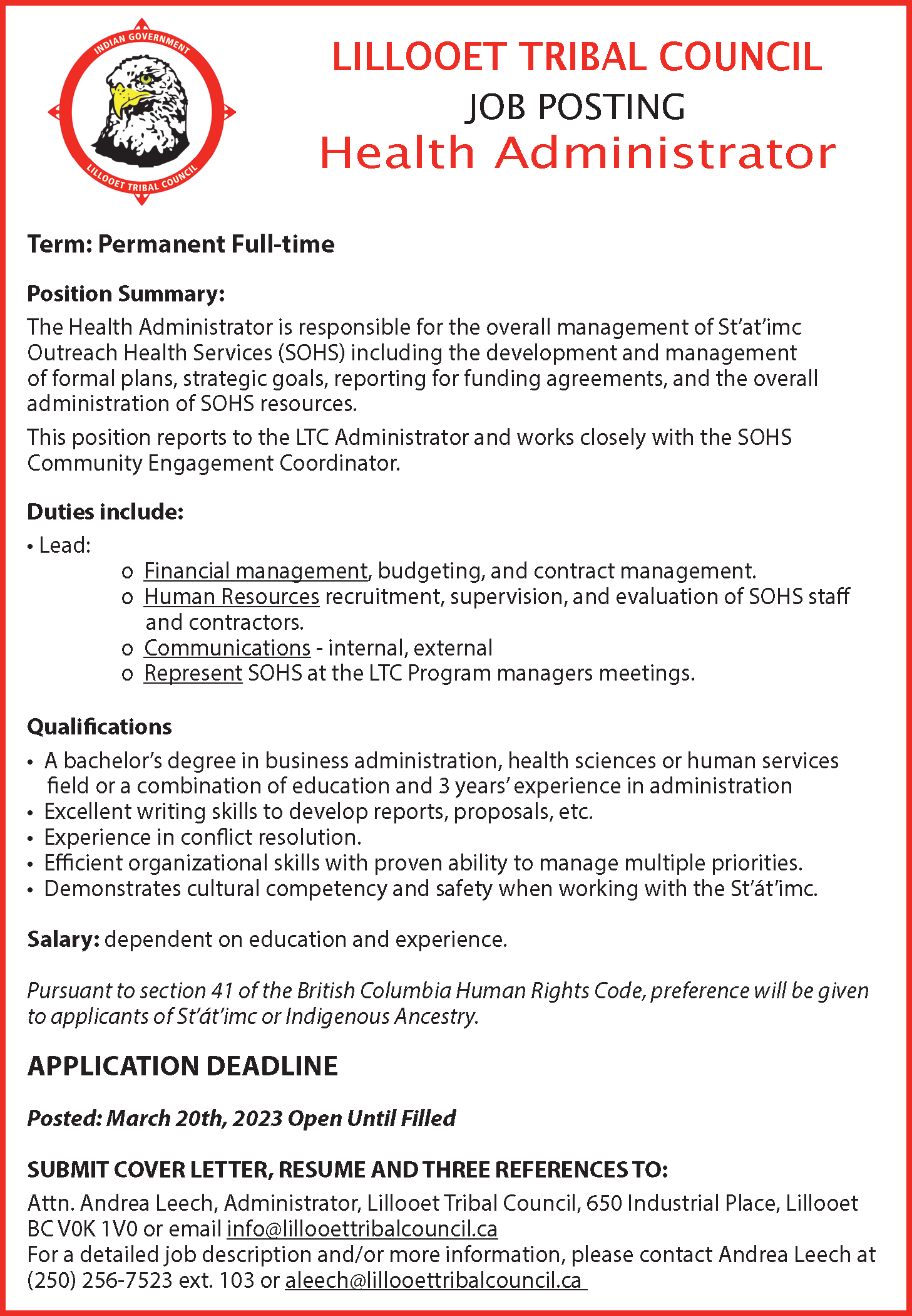 LTC Employment Opportunities – Lillooet Tribal Council