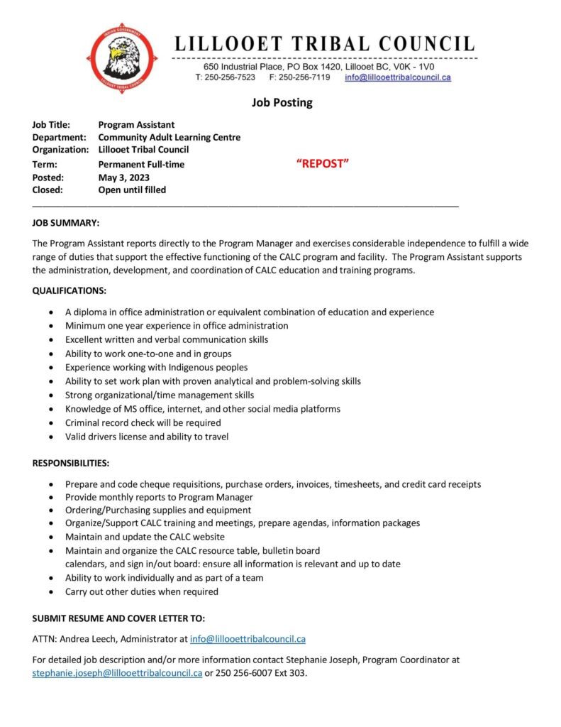 LTC Employment Opportunities – Lillooet Tribal Council